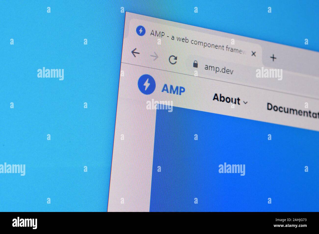 NY, USA - DECEMBER 16, 2019: Homepage of amp website on the display of ...