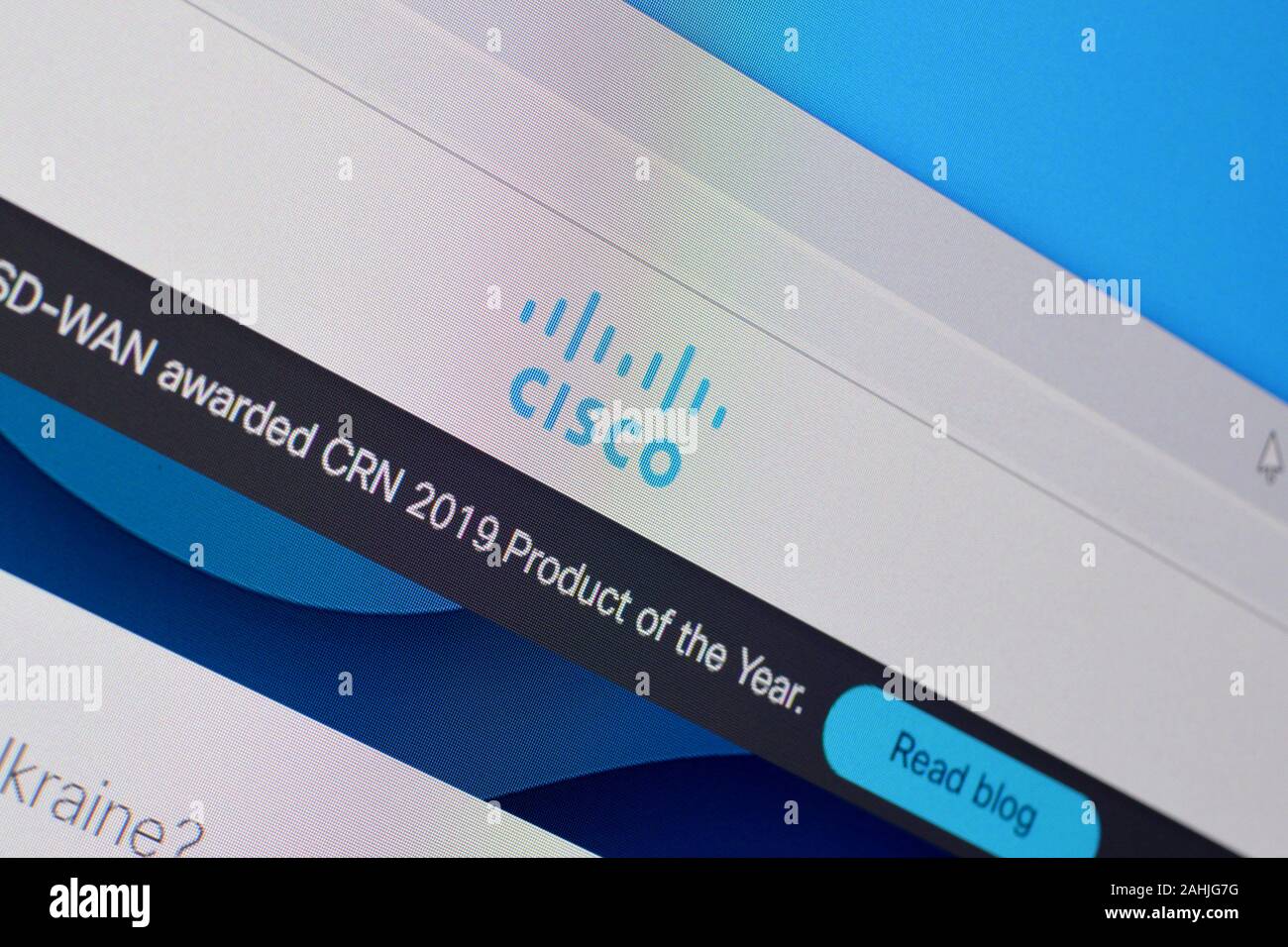NY, USA - DECEMBER 16, 2019: Homepage of cisco website on the display ...