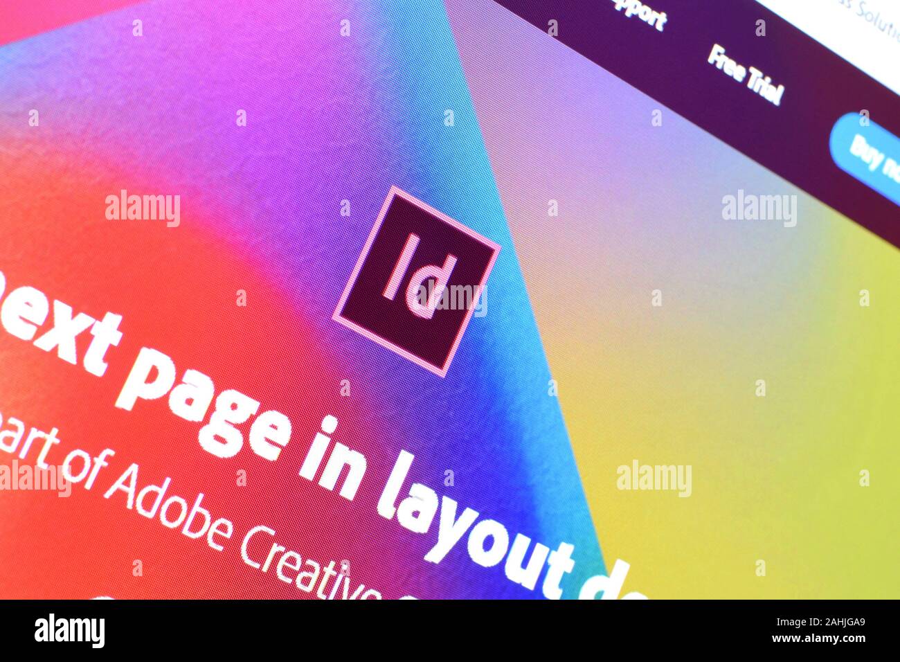 NY, USA - DECEMBER 16, 2019: Web page of adobe indesign product on ...