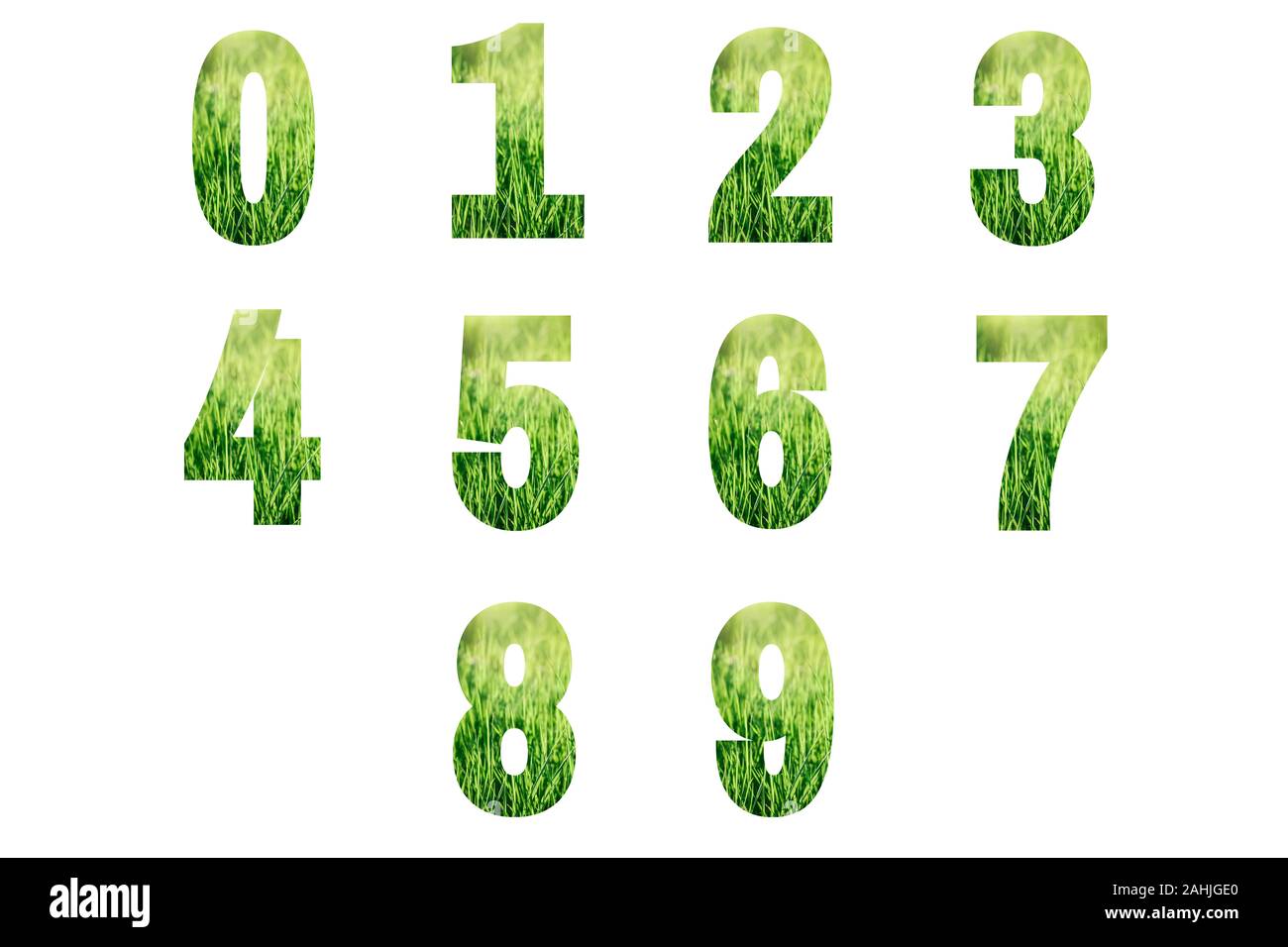 Numbers made from green grass isolated on white background Stock Photo ...