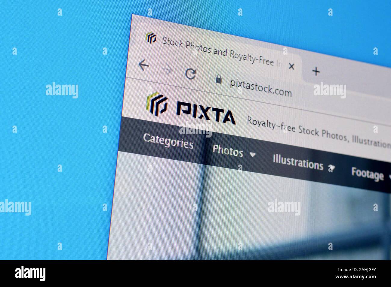 NY, USA - DECEMBER 16, 2019: Homepage of pixta website on the display ...