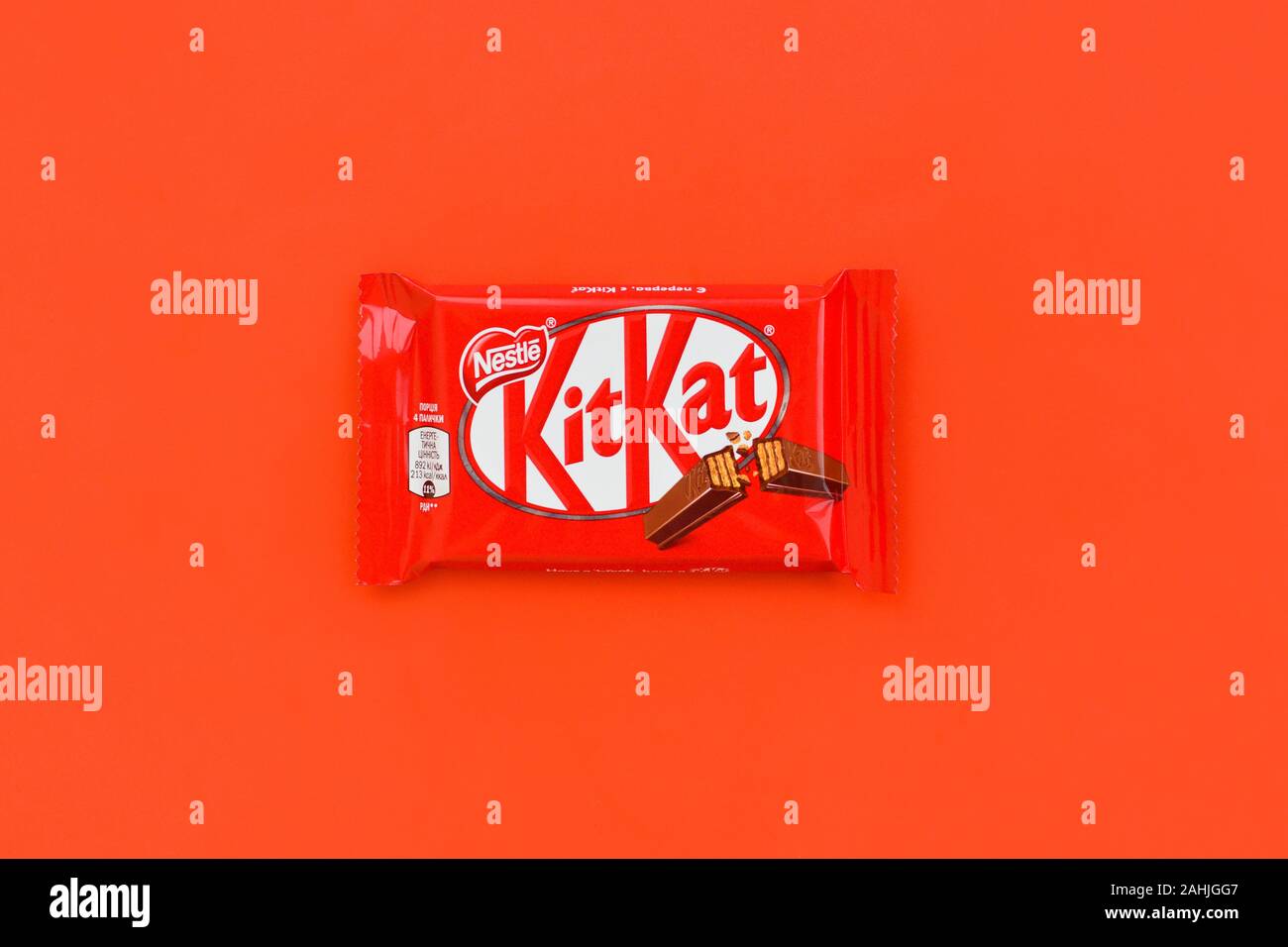 NY, USA - DECEMBER 4, 2019: Kit Kat chocolate bar in red wrapping lies ...