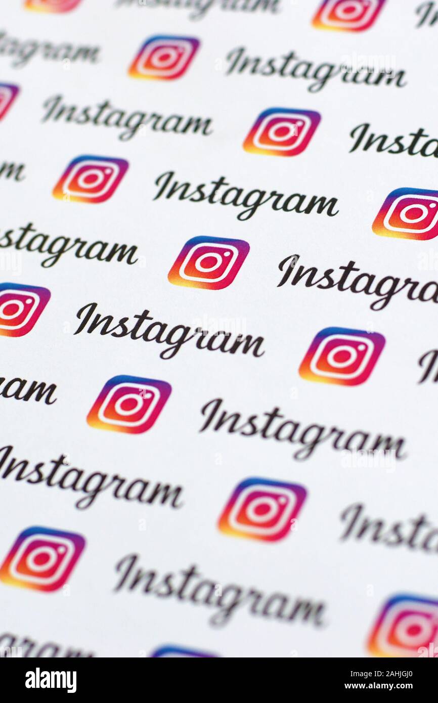 NY, USA - DECEMBER 5, 2019: Instagram pattern printed on paper with ...