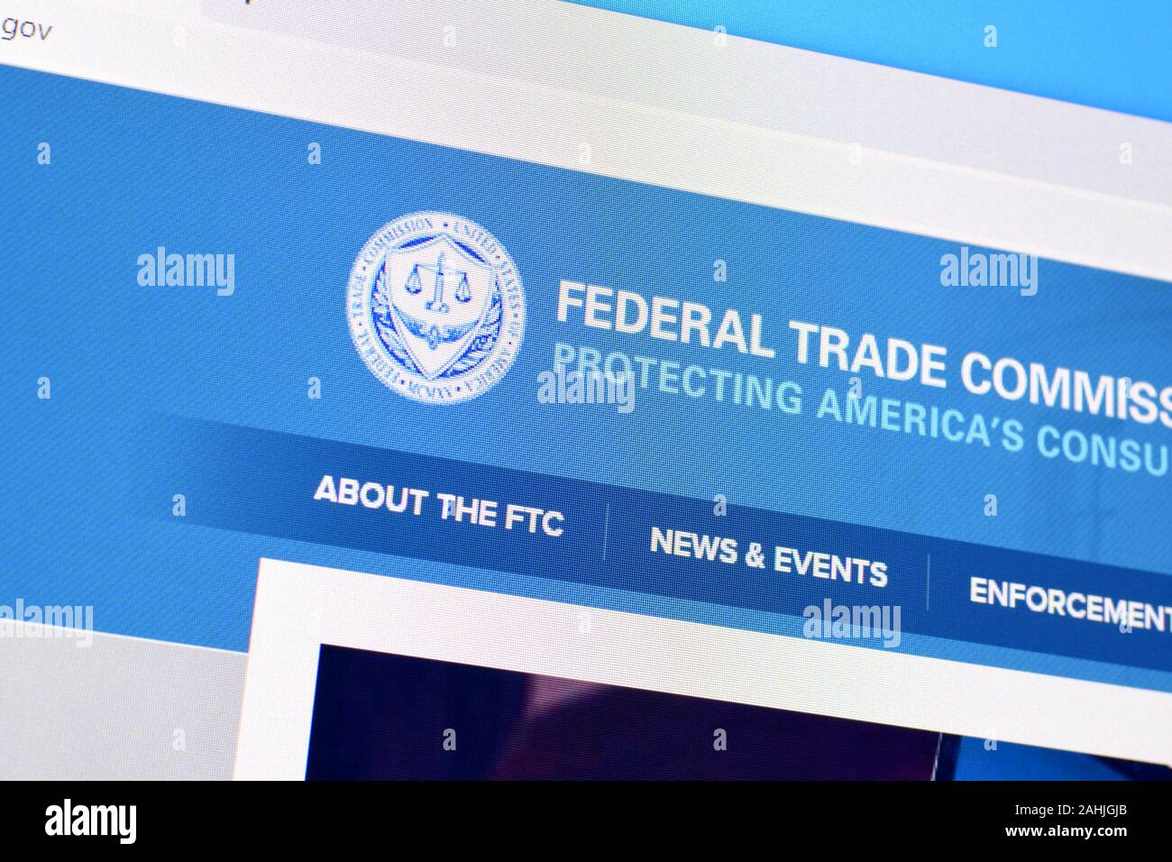 NY, USA - DECEMBER 16, 2019: Homepage of ftc website on the display of ...