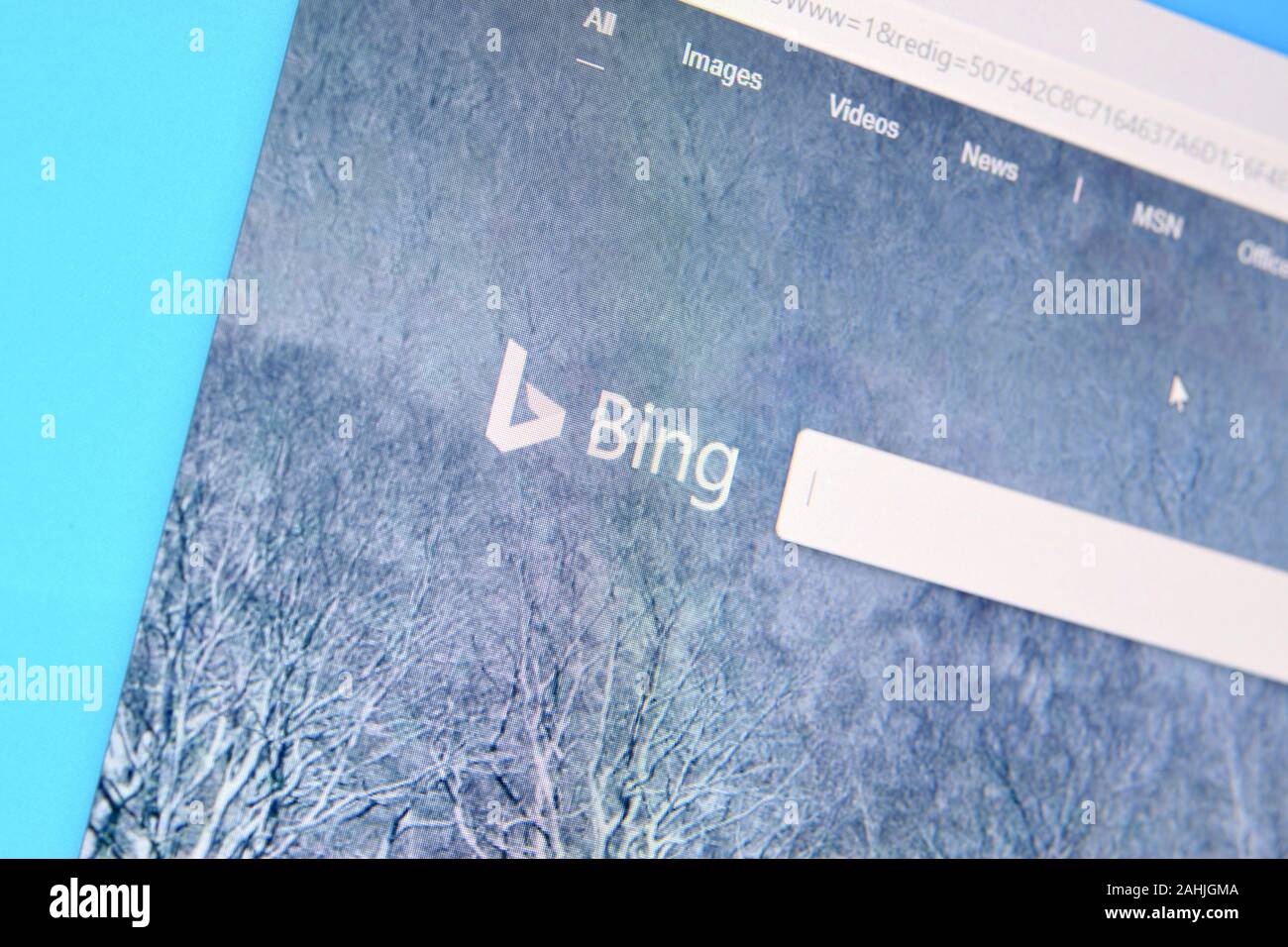 NY, USA - DECEMBER 16, 2019: Homepage of bing website on the display of ...