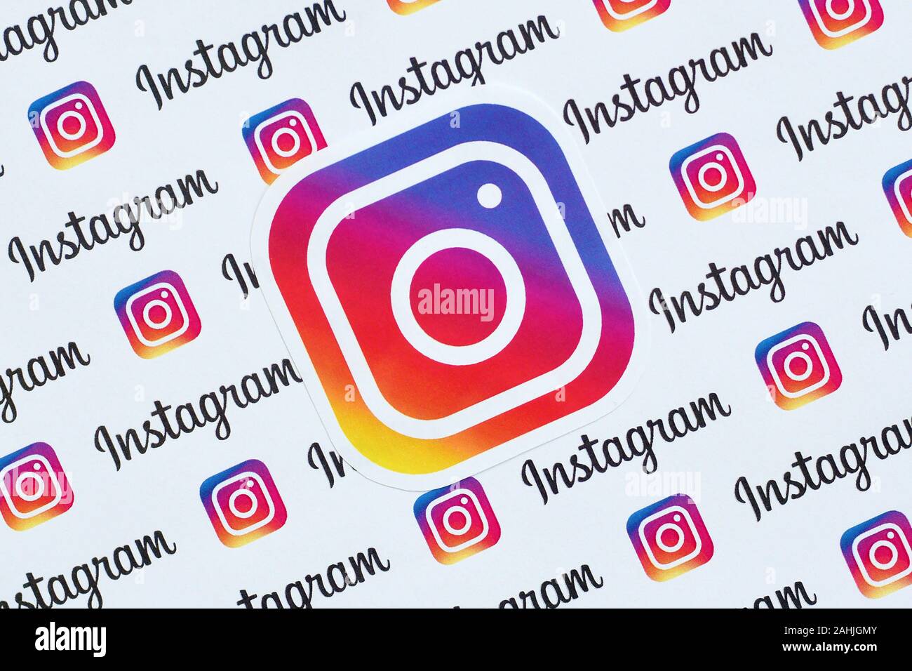 NY, USA - DECEMBER 5, 2019: Instagram pattern printed on paper with ...