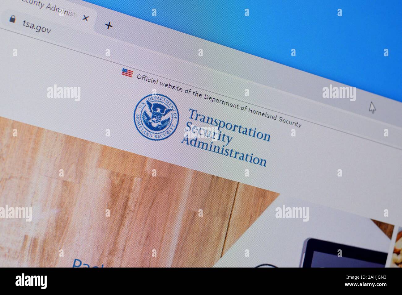 NY, USA - DECEMBER 16, 2019: Homepage of tsa website on the display of ...