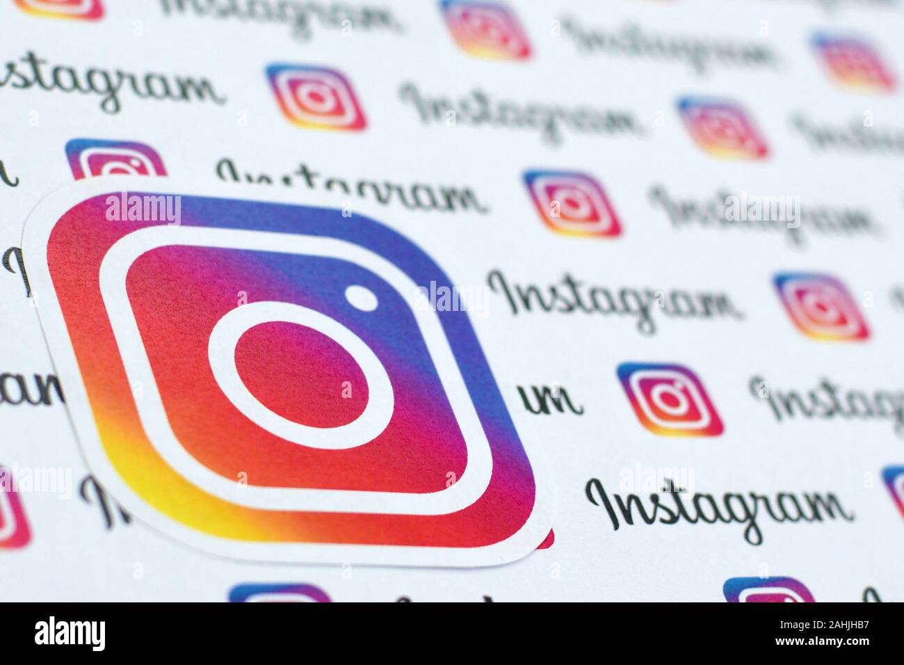 NY, USA - DECEMBER 5, 2019: Instagram pattern printed on paper with ...