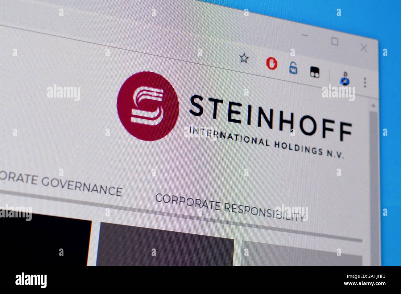 NY, USA - DECEMBER 16, 2019: Homepage of steinhoff international website on the display of PC ...