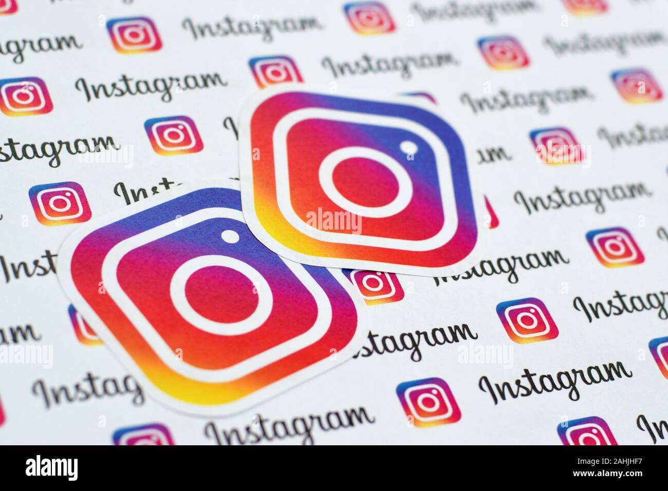 NY, USA - DECEMBER 5, 2019: Instagram pattern printed on paper with ...