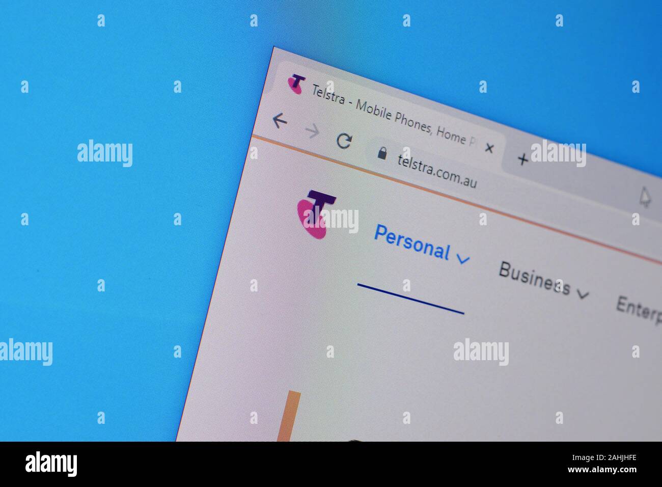 NY, USA - DECEMBER 16, 2019: Homepage of telstra website on the display ...