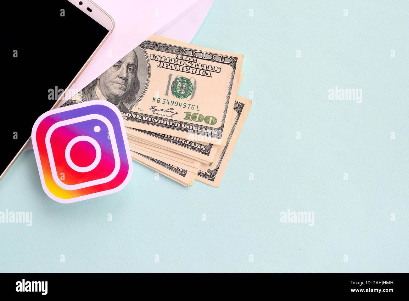 NY, USA - DECEMBER 26, 2019: Instagram paper logo lies with envelope ...