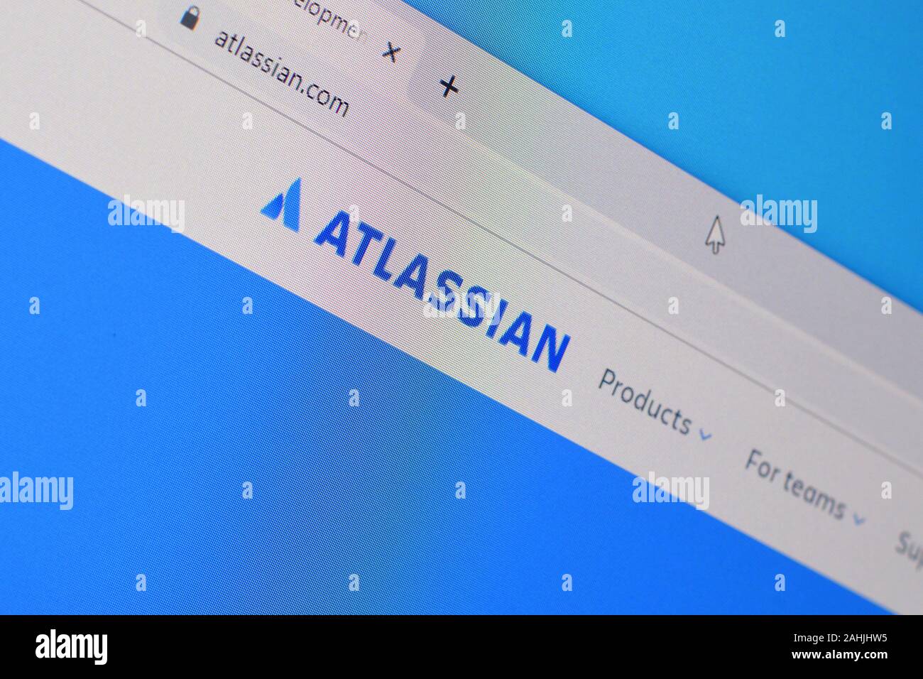 NY, USA - DECEMBER 16, 2019: Homepage of atlassian website on the ...