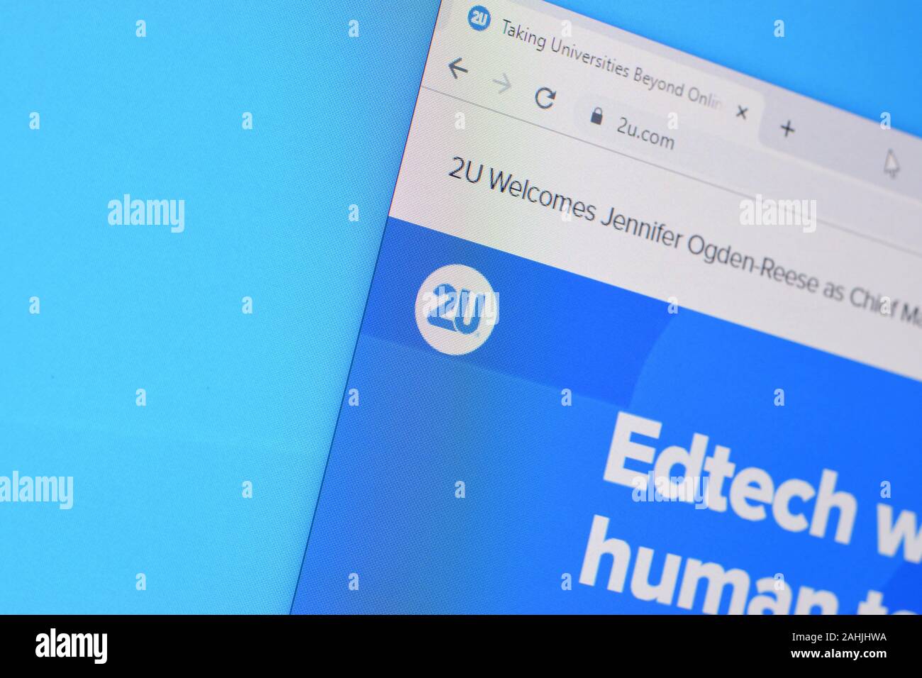 NY, USA - DECEMBER 16, 2019: Homepage of 2u website on the display of ...