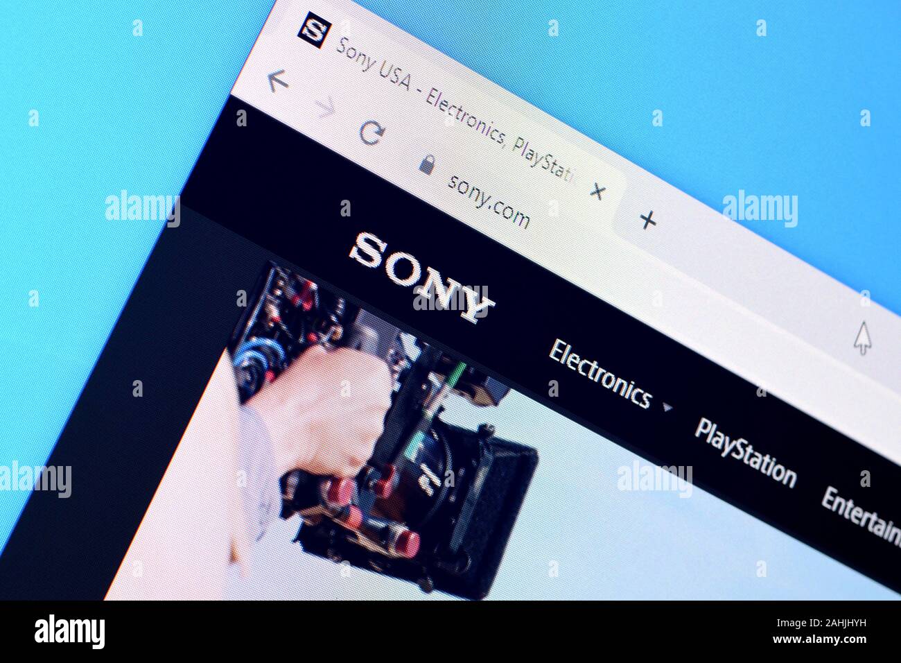 NY, USA - DECEMBER 16, 2019: Homepage of sony website on the display of ...