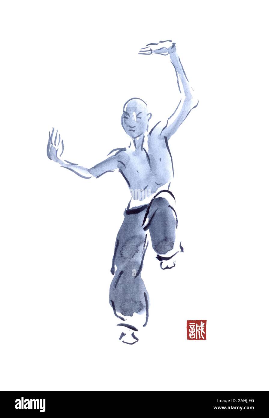 Chinese monk original oriental style watercolor sketch Stock Photo - Alamy