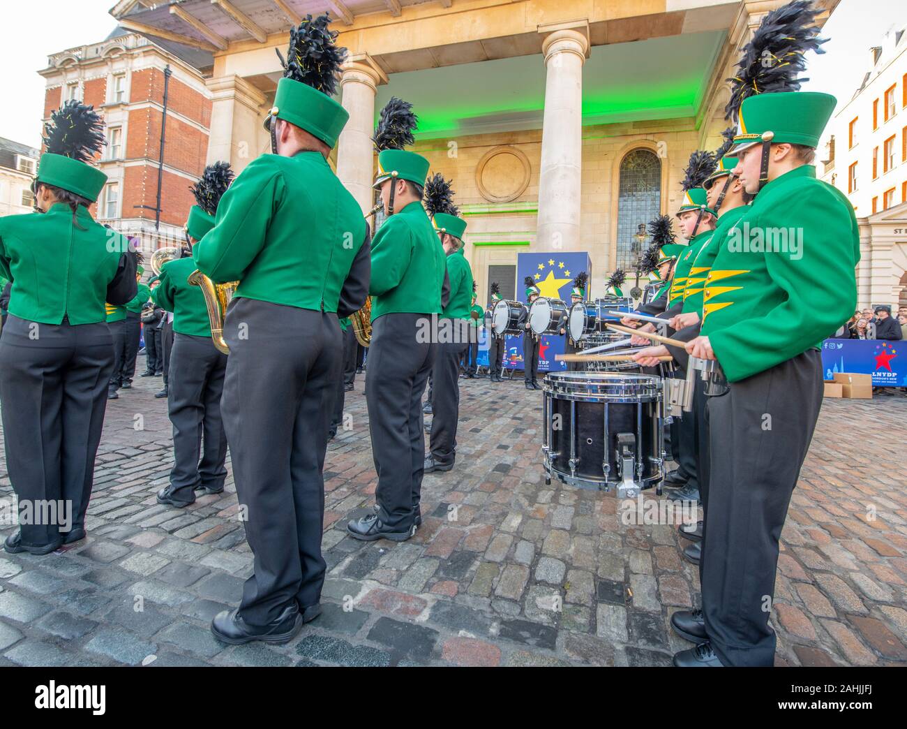 Covent Garden Piazza, London, UK. 30th December 2019. Marching bands ...