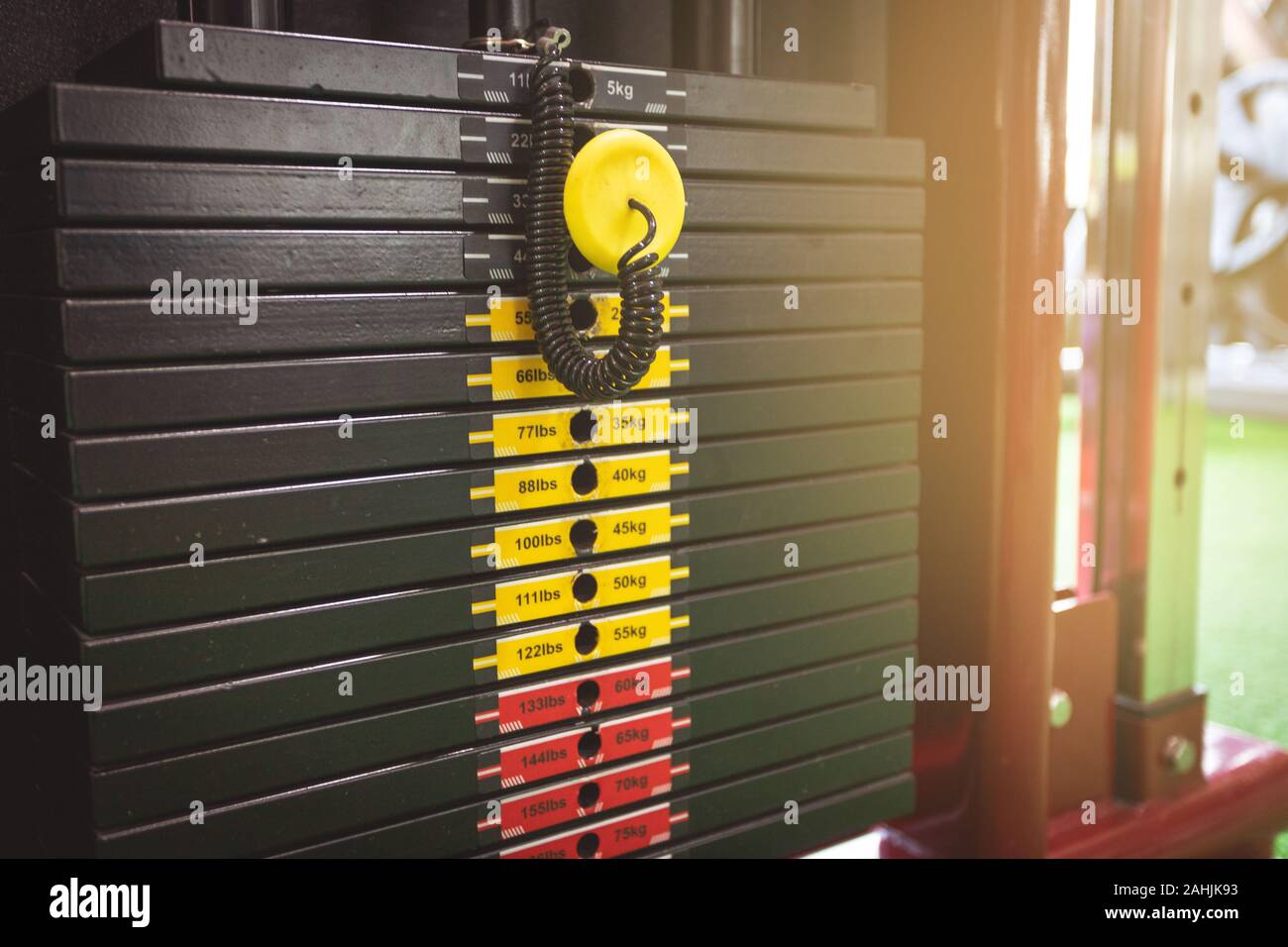 Weight scale of Weightlifting plate of the training machine in the ...