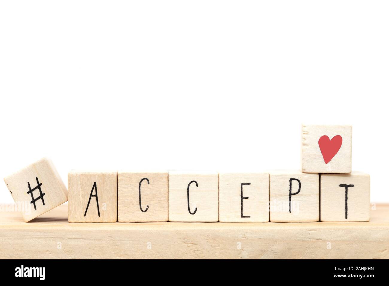 Wooden cubes with a hashtag and the word Accept, social media concept ...