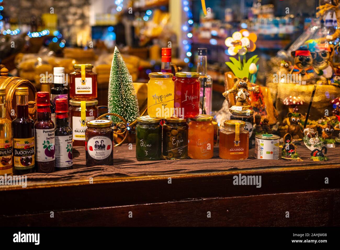 Beautiful decorated store fronts with traditional local products in ...