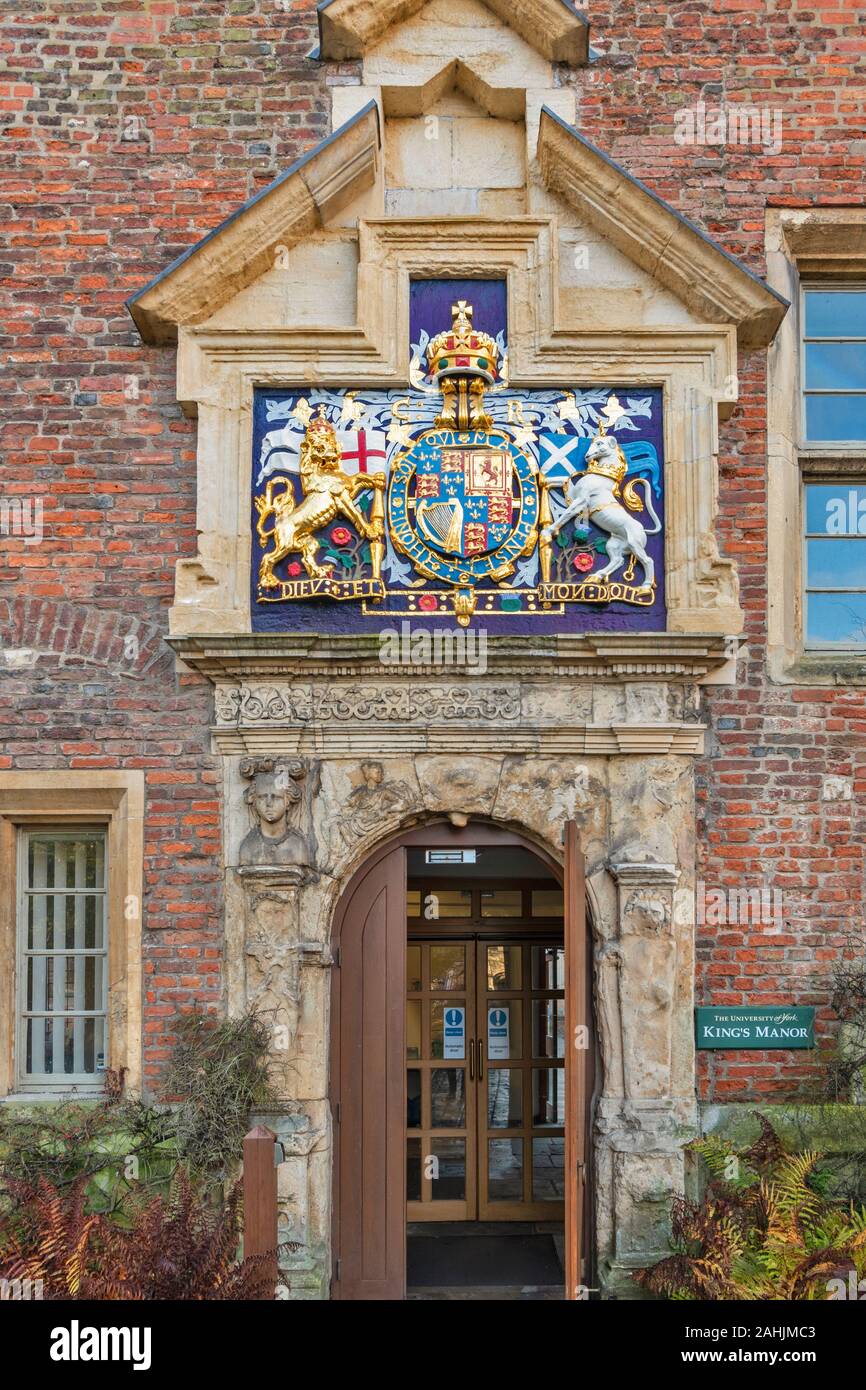 YORK CITY ENGLAND RED BRICK BUILDING WITH ROYAL COAT OF ARMS OVER THE ...