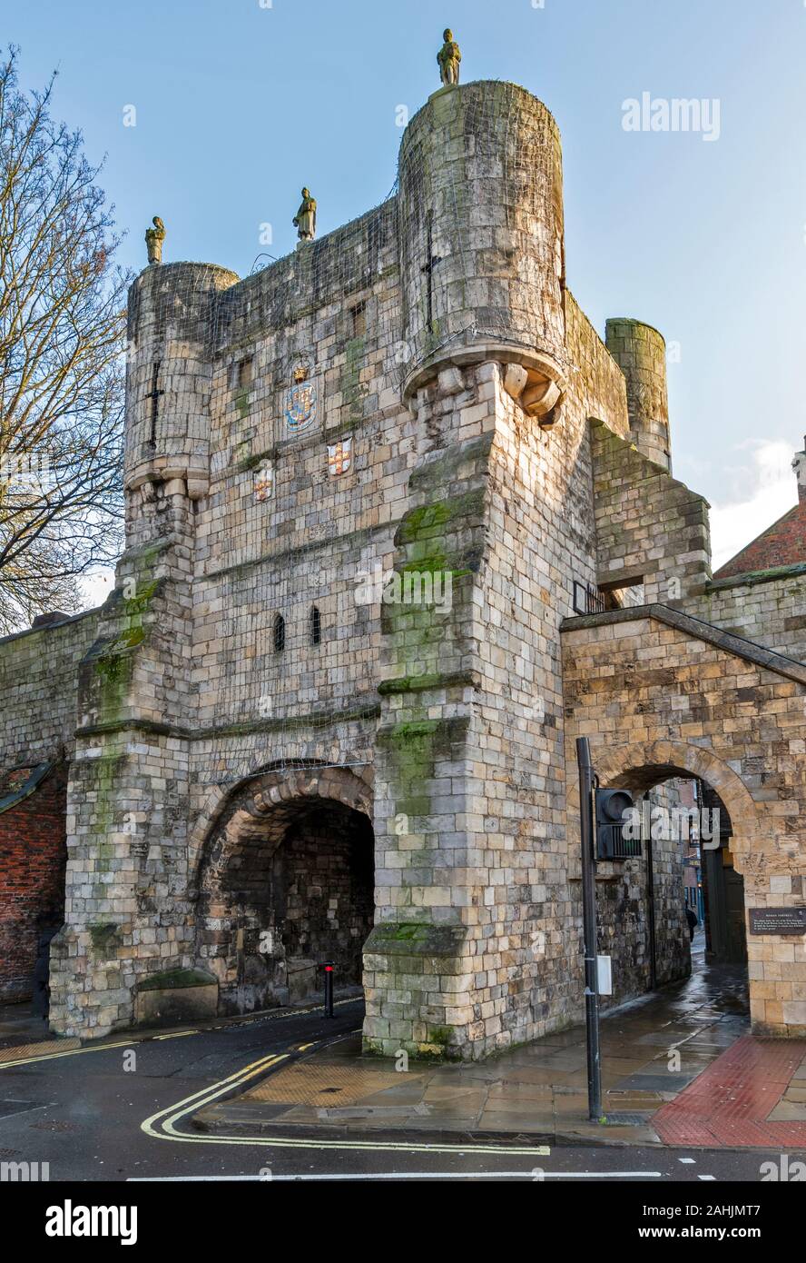 YORK CITY ENGLAND THE OLD CITY WALLS AND BOOTHAM BAR OR GATE WITH THREE ...