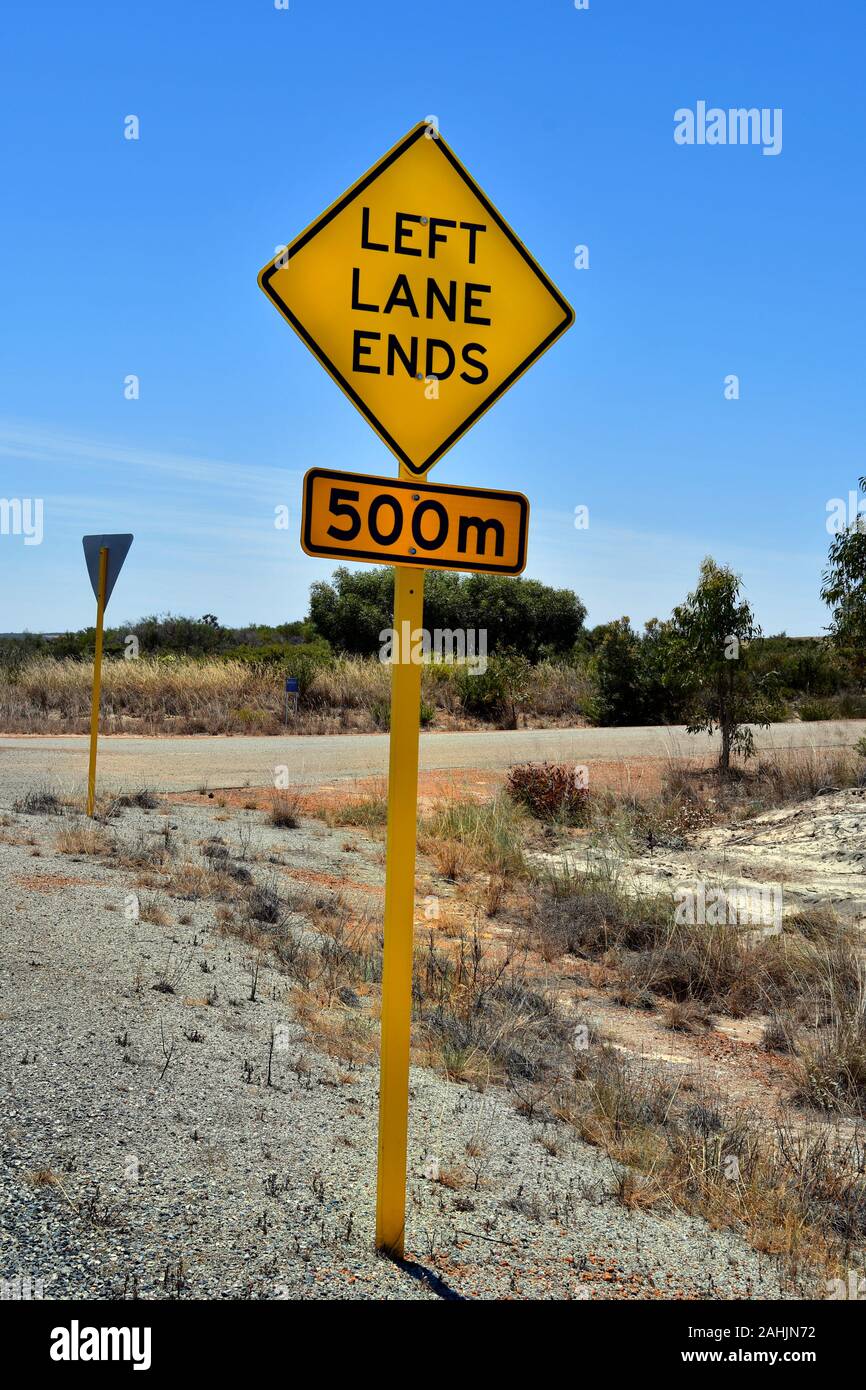 Australia, warning sign for end of overtaking lane Stock Photo - Alamy