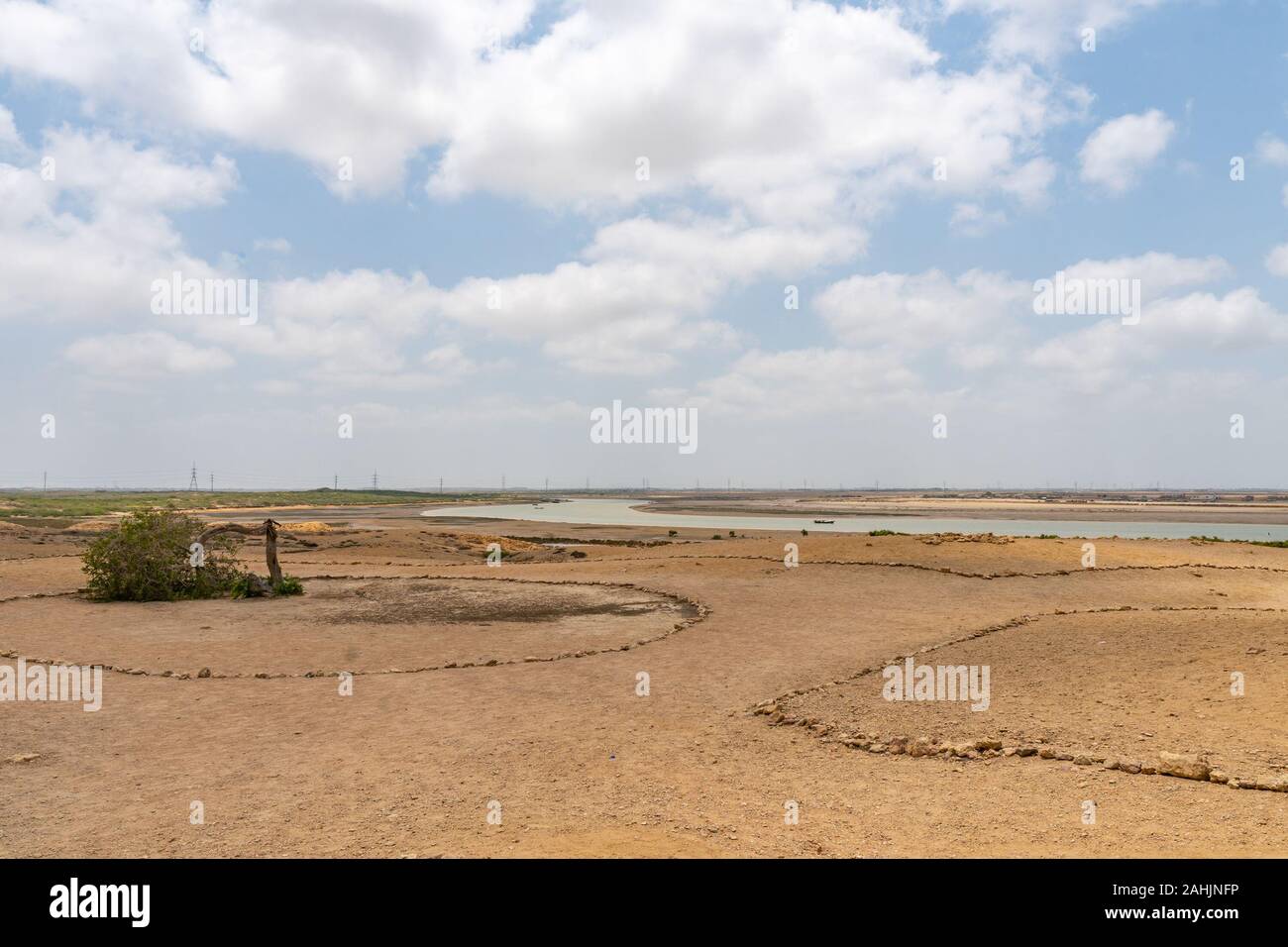 Bhambhore Fort Ruins Picturesque View of a Bended Tree and Arabian Sea ...