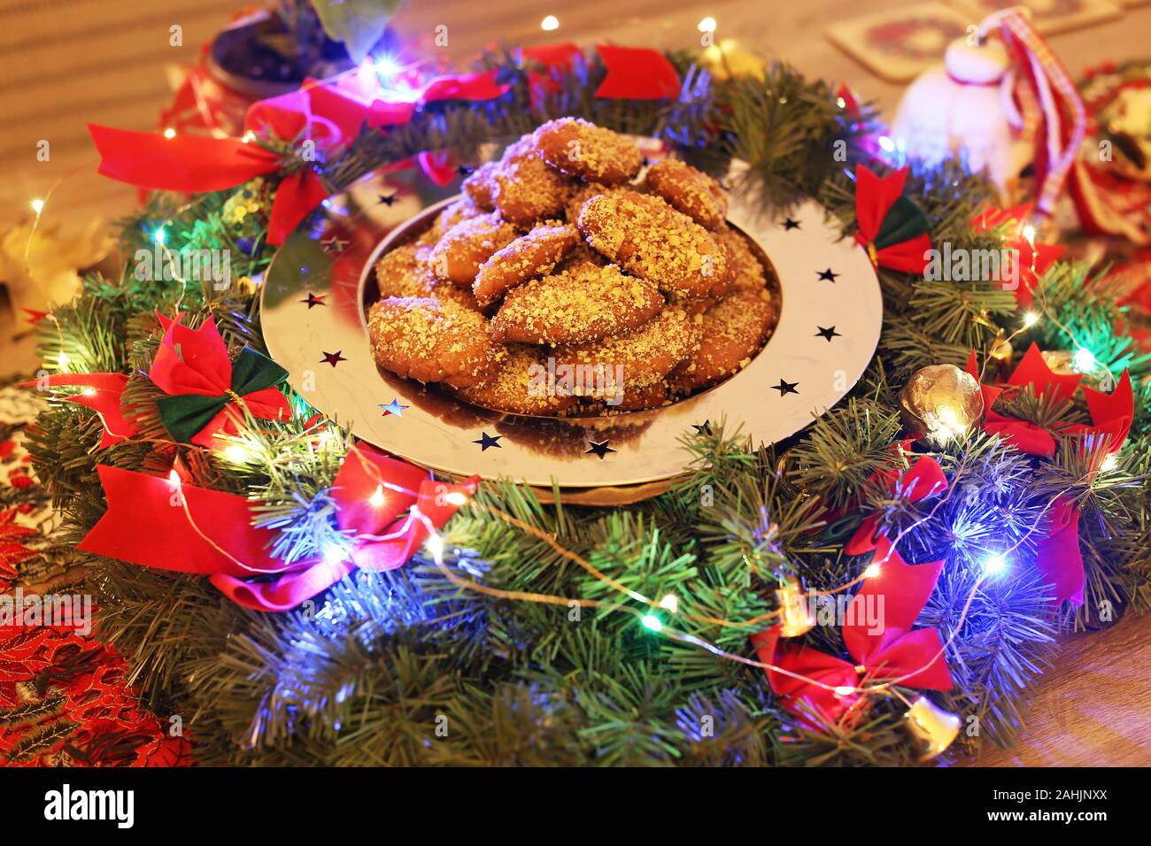 traditional greek melomakarona on the table - traditional greek cookies ...