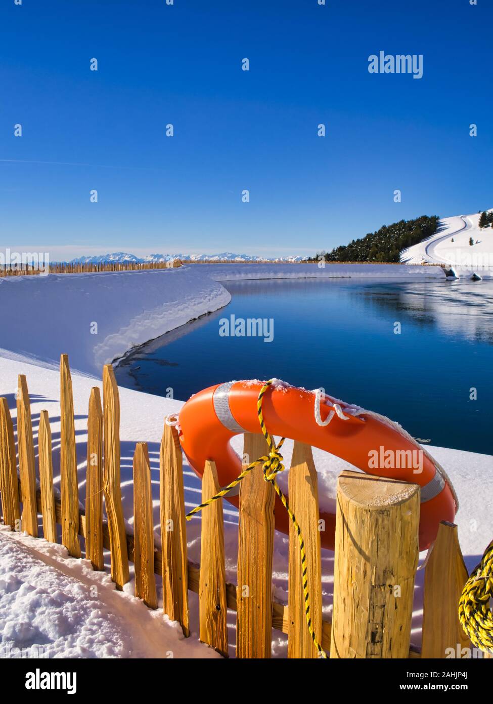 a life preserver on the water reservoir to snow production to rescue ...