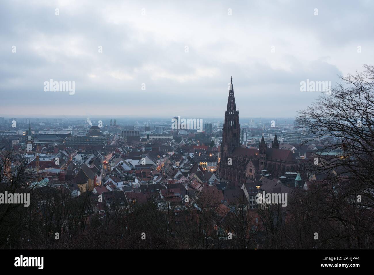 night cityscape from Freiburg im Breisgau, a university city in ...