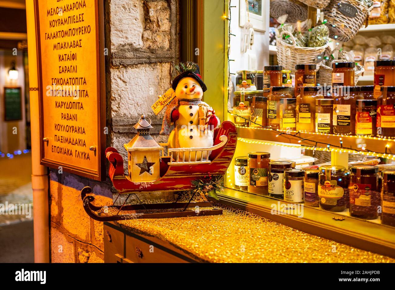 Beautiful decorated store fronts with traditional local products and ...