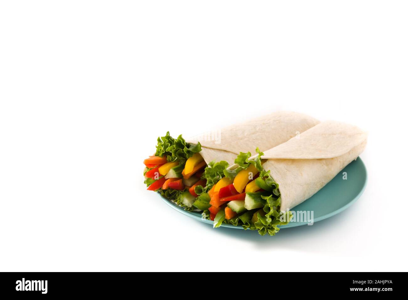 Vegetable tortilla wraps isolated on white background. Copy space Stock ...