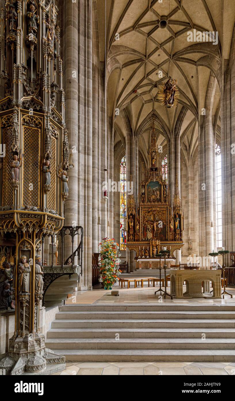 Dinkelsbuhl, Germany - May 11, 2019: Interior of Late Gothic St. George ...