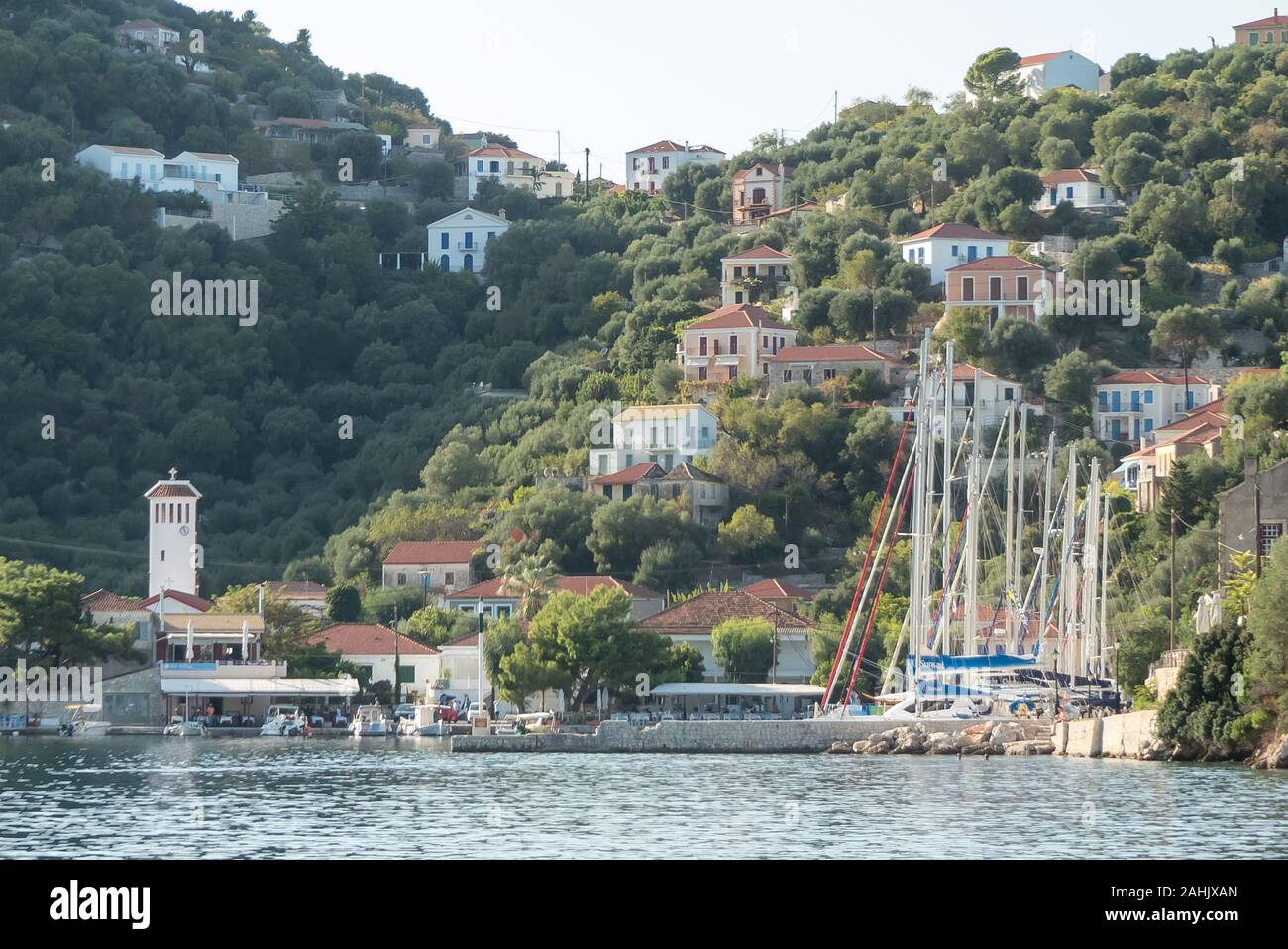 Ithaca in Greece: the pretty vlllage and harbour of Kioni Stock Photo ...