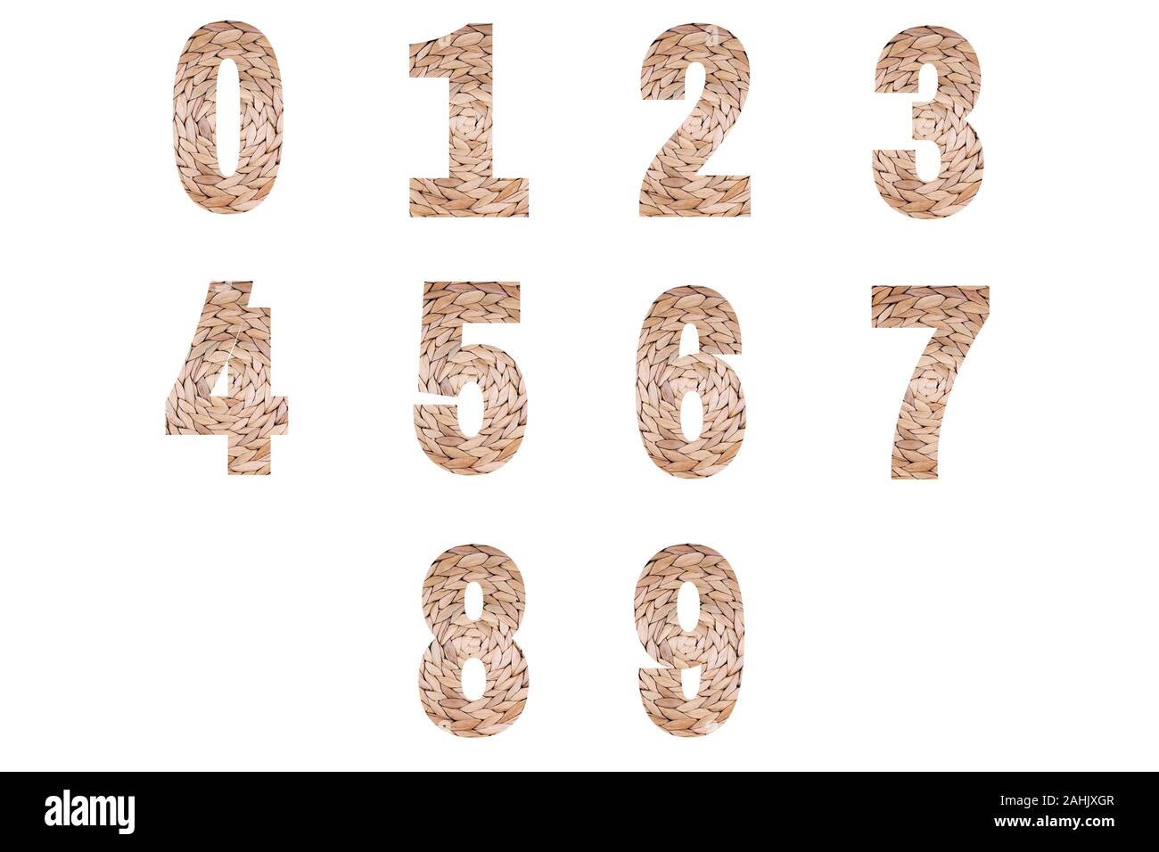 Numbers from 0 to 9 made from wicker background isolated on white Stock ...