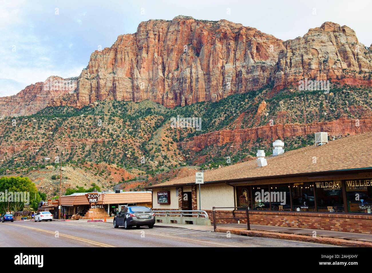 Main street of Springdale, at the entrance of Zion National Park, Utah ...