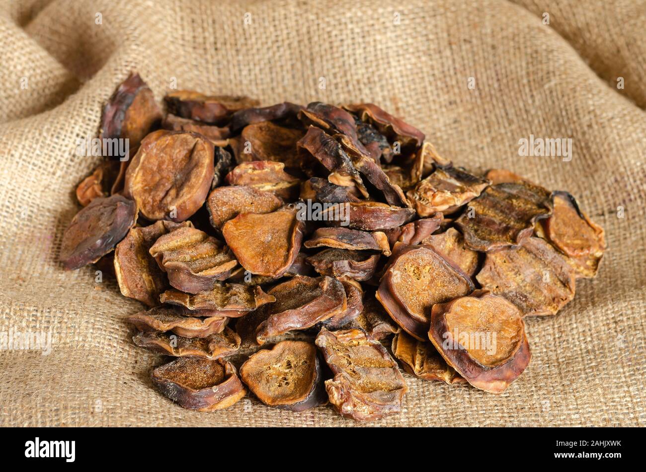 Group of Dried Bull Testes. Bull eggs on burlap. Selective focus Stock ...