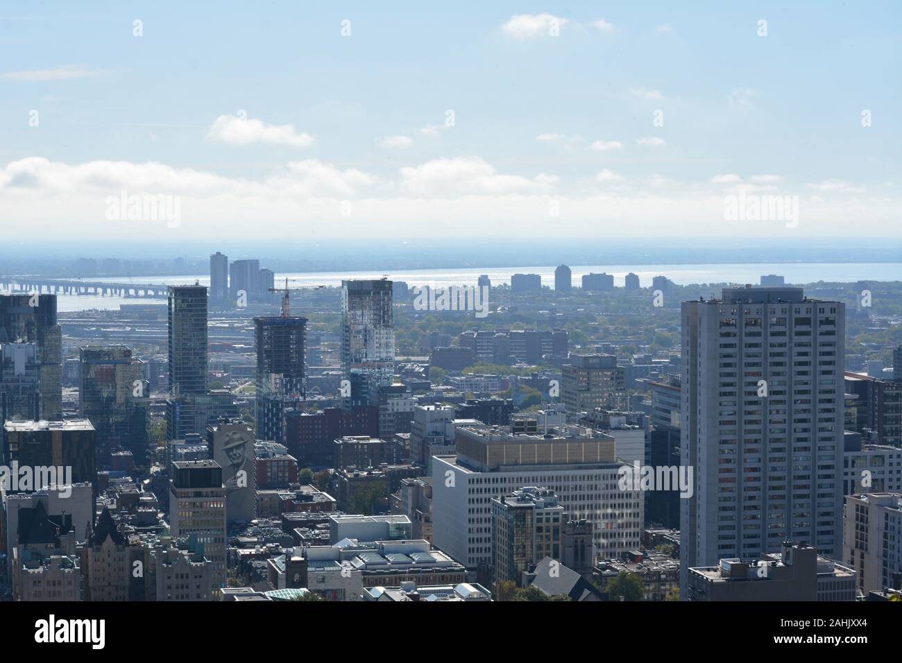 View of the Montreal Skyline as seen from above, Montreal, Quebec ...