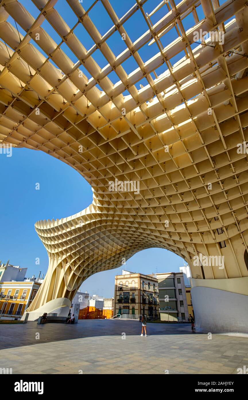 The wooden structure of the Metropol Parasol in Seville, Spain Stock ...
