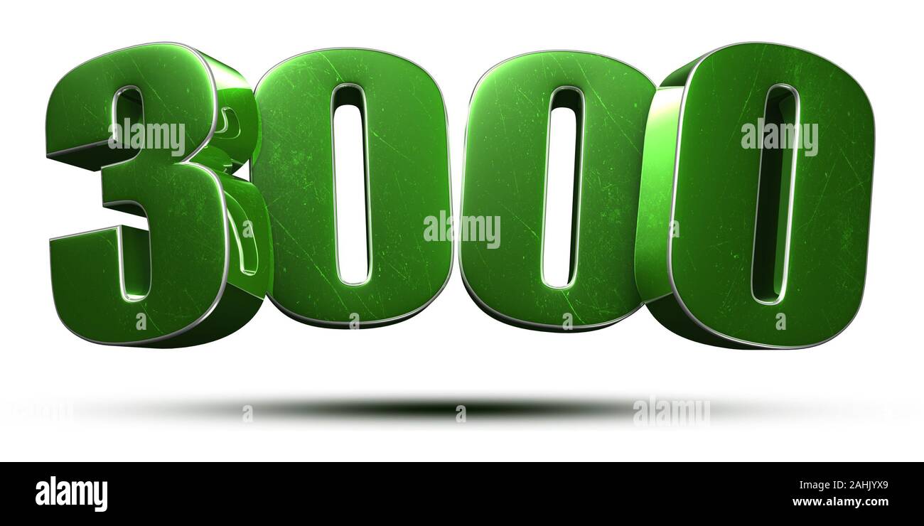 3D illustration 3000 green on a white background.(with Clipping Path ...