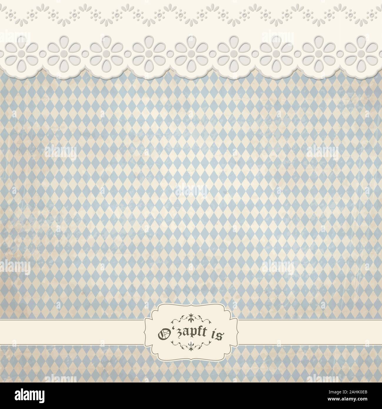 old vintage background with checkered pattern and patch with text O ...