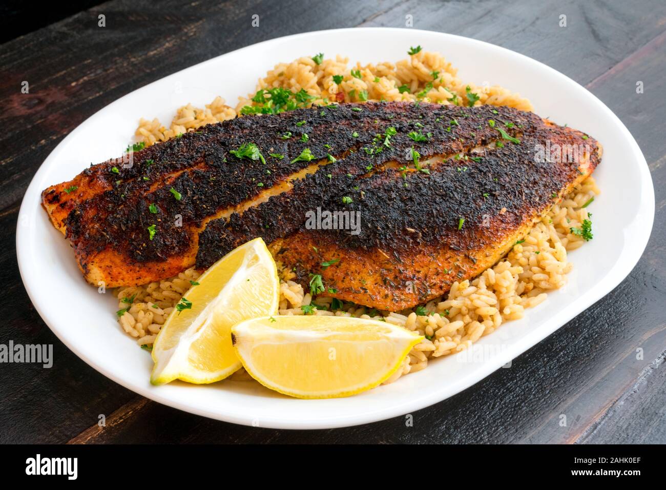 Cajun-style Blackened Red Snapper on Dirty Rice: Blackened red snapper ...