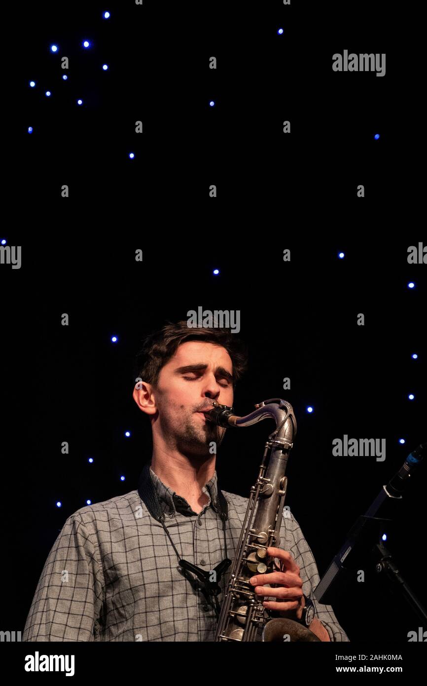 Sam Rapley plays tenor sax with Sam Rapley's Fabled, Scarborough Jazz Festival 2019 Stock Photo ...