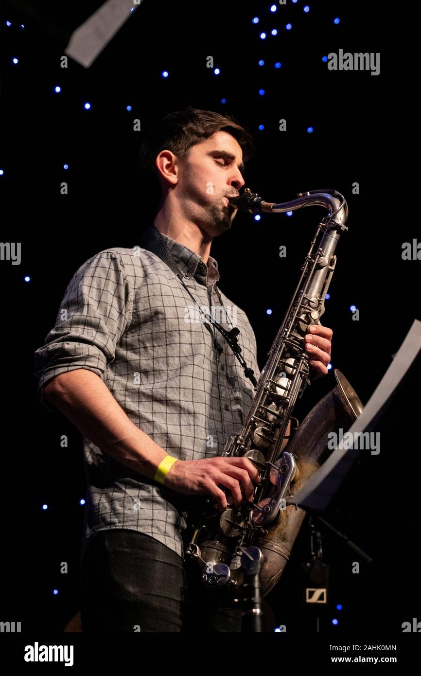 Sam Rapley plays tenor sax with Sam Rapley's Fabled, Scarborough Jazz Festival 2019 Stock Photo ...