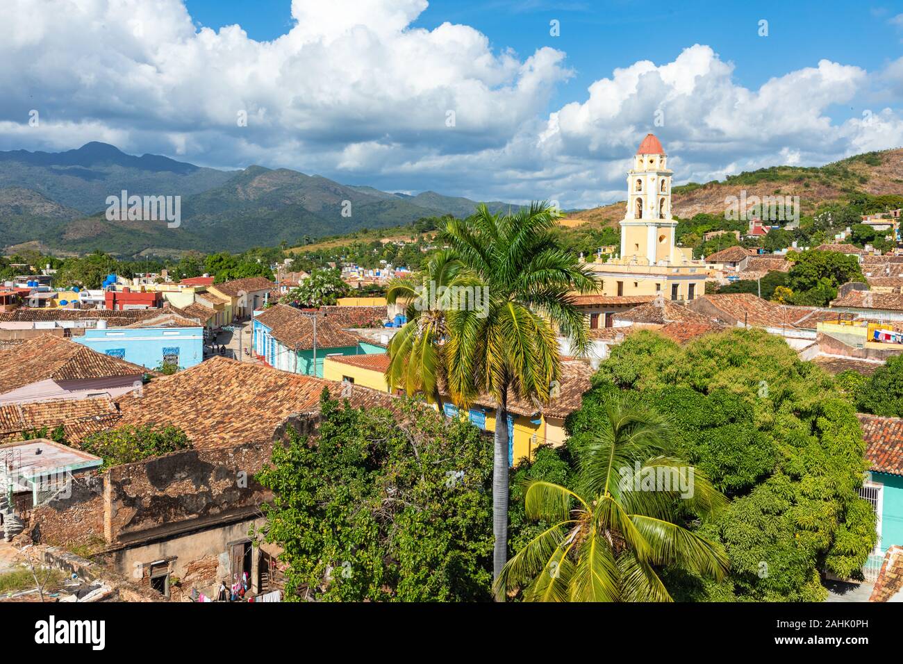 Trinidad, panoramic skyline with mountains and colonial houses. The ...
