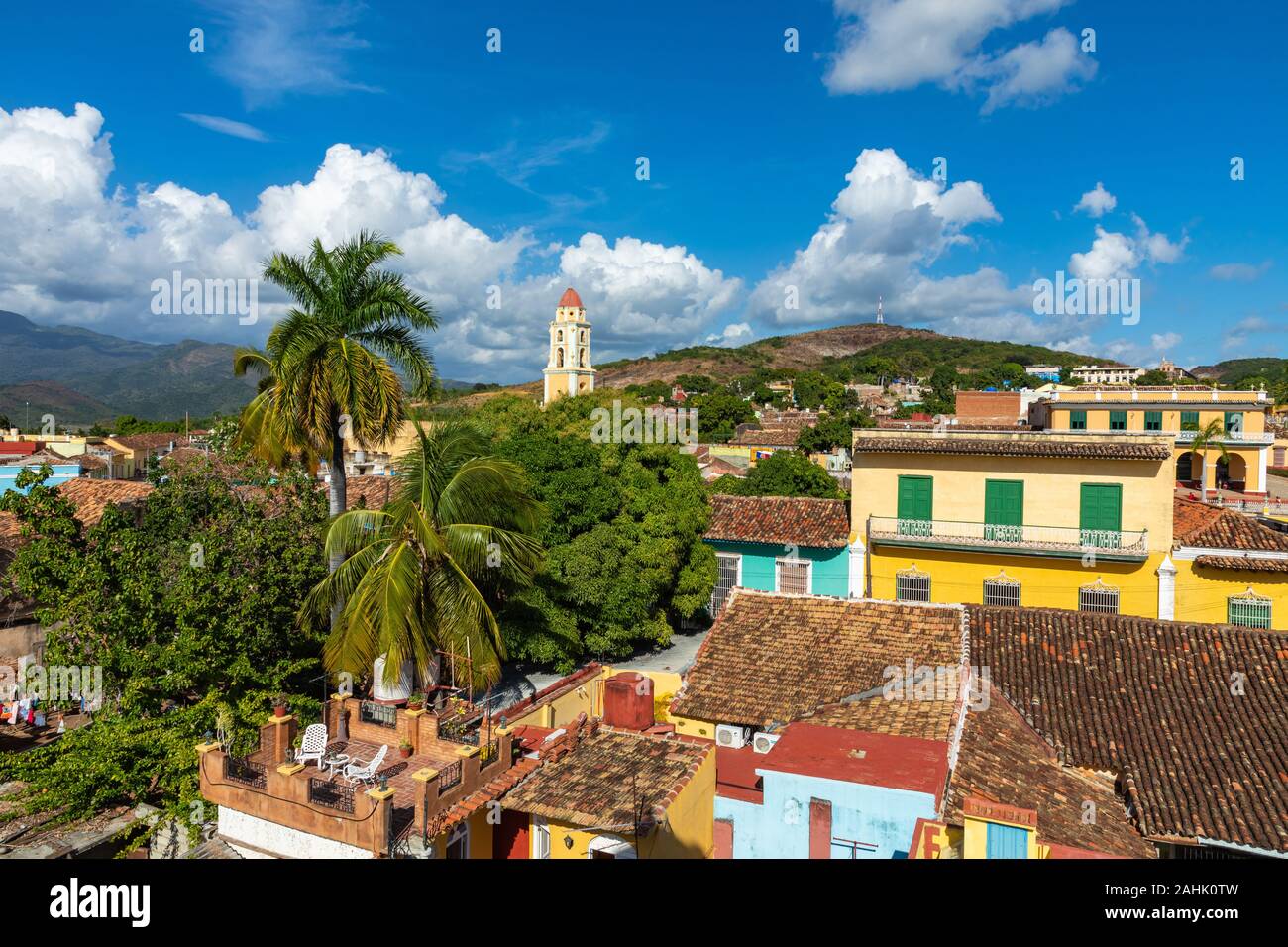 Trinidad, panoramic skyline with mountains and colonial houses. The ...