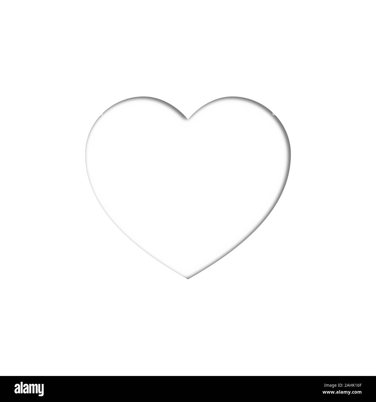 Imitation of a flat relief on white paper, cut out heart with an inner ...