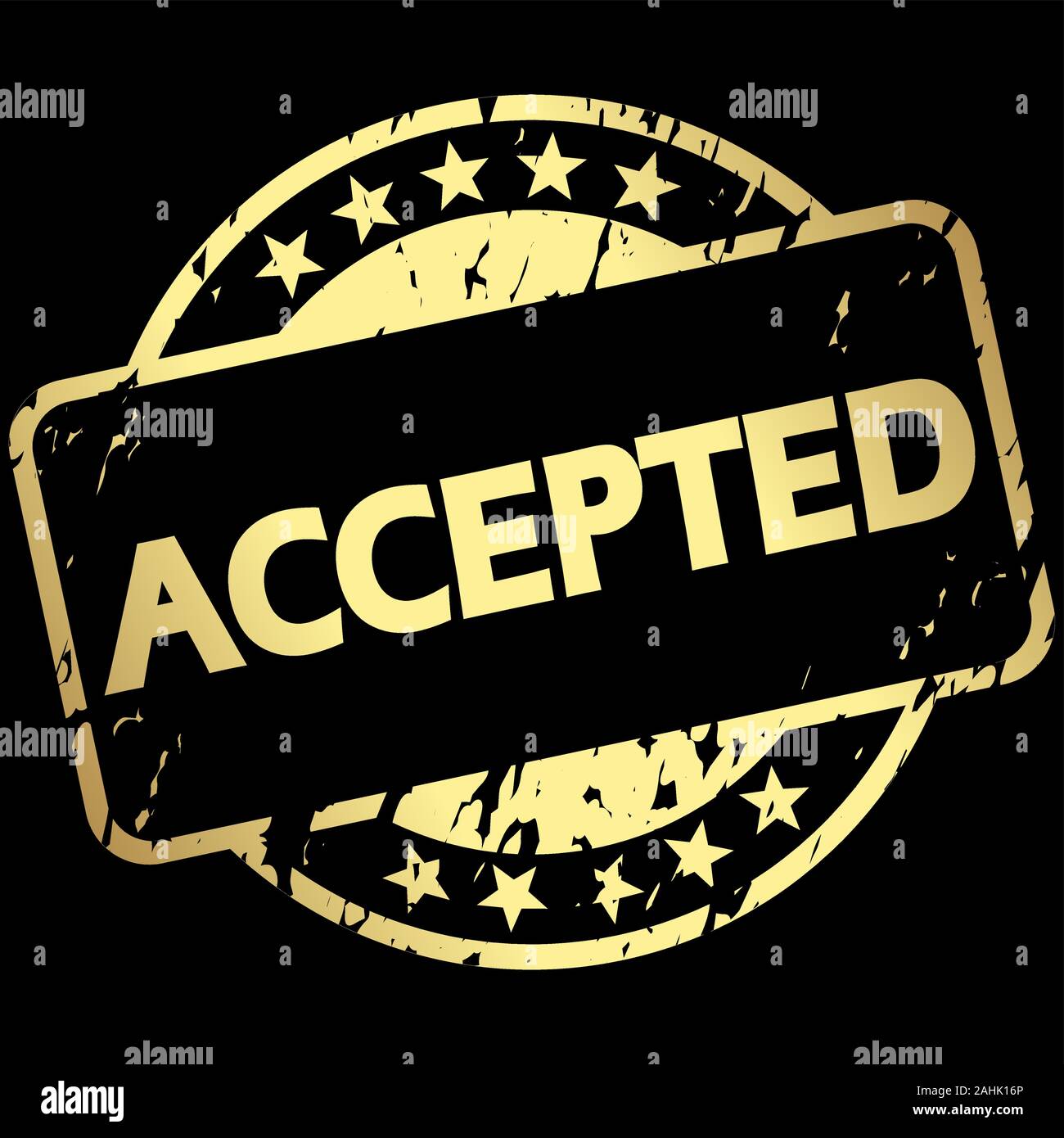 EPS 10 vector with round golden colored stamp with banner and text ...