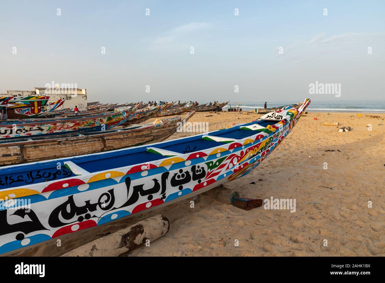 Traditional painted wooden fishing boat in Kayar, Senegal. West Africa ...